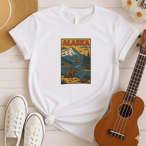 Alaska Retro Nature Bear Seaplane Vintage Travel T-shirt, for men ...