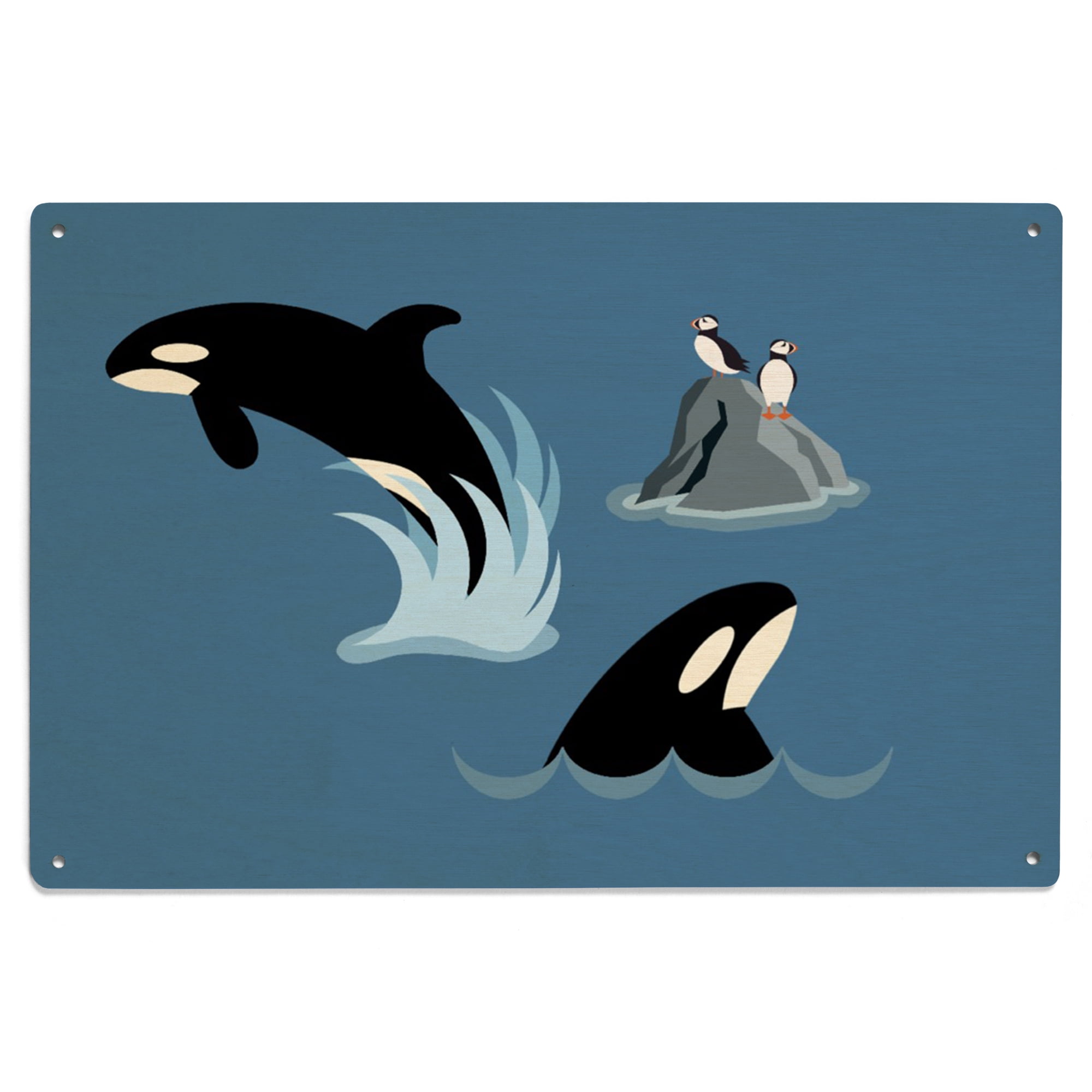 Alaska, Retro Scene, Orca and Puffin, Contour Press Birch Wood Wall ...