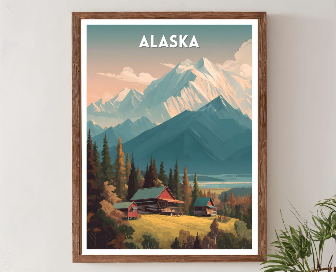 Alaska Retro Travel Mid Century Modern Vintage Landscape North American ...