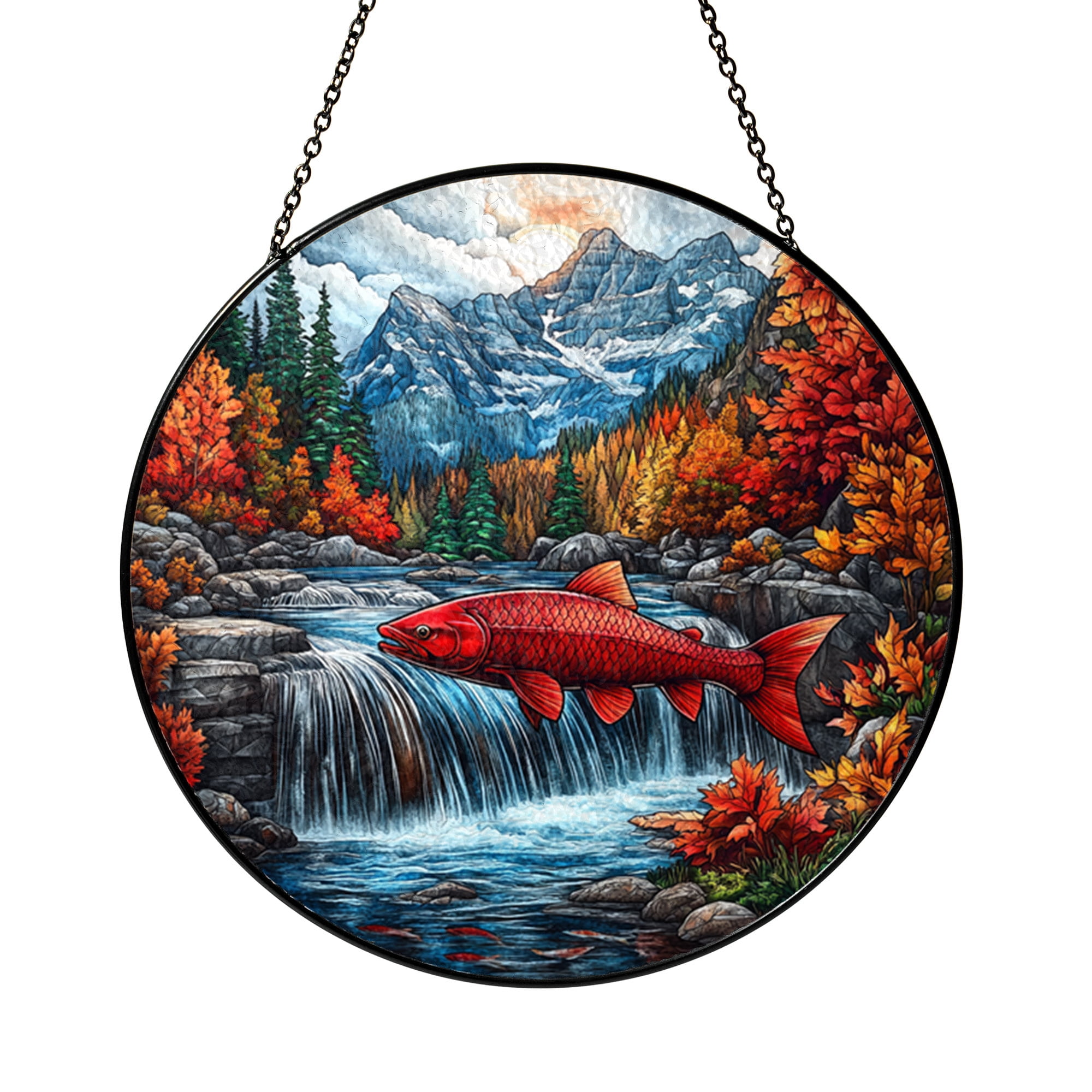 Alaska Salmon Stained Glass Window Ornament, River Run Fishing Gift ...