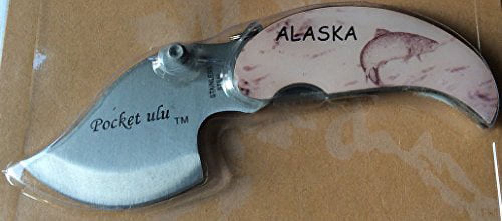 Alaska Simulated Scrimshaw Salmon Fish Handle Pocket Ulu Knife ...