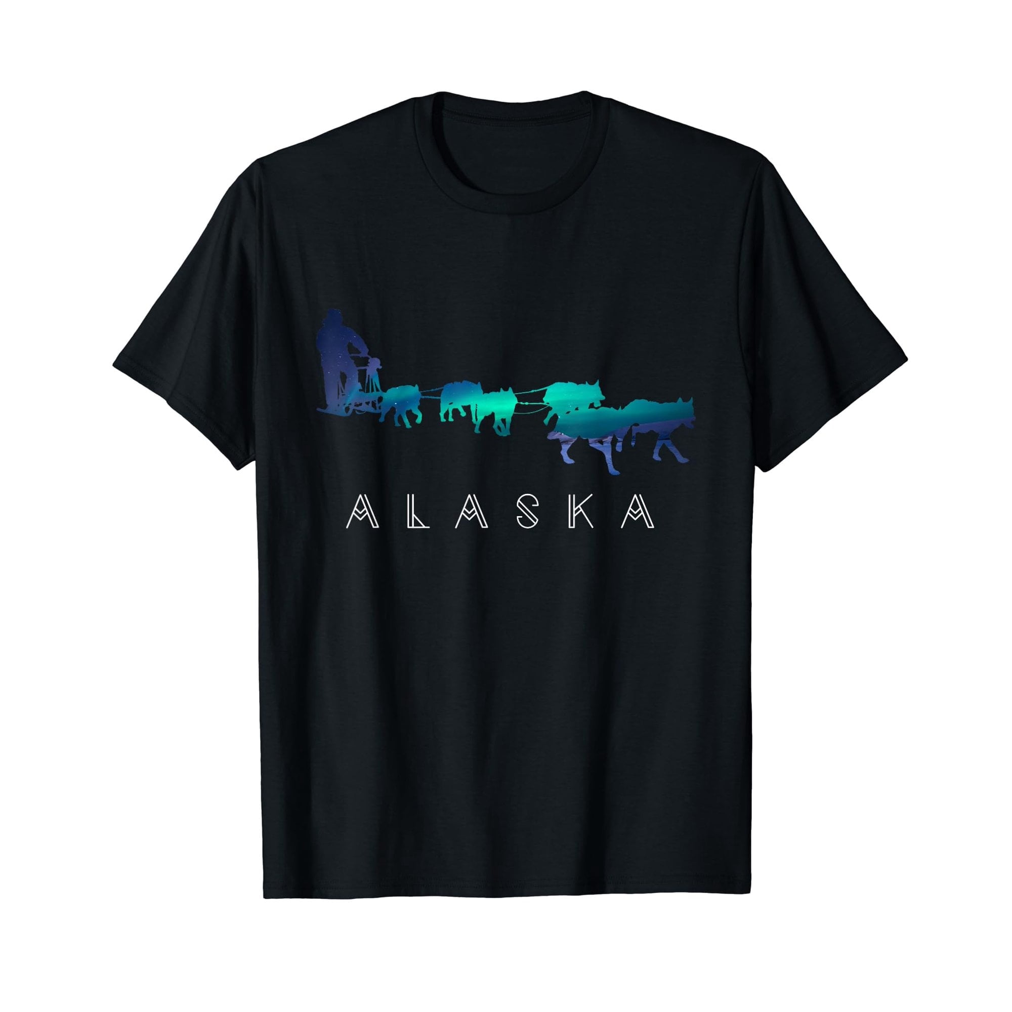 Alaska Sled Dogs Mushing Sled Dog Team Aurora Borealis Scene T-Shirt ...