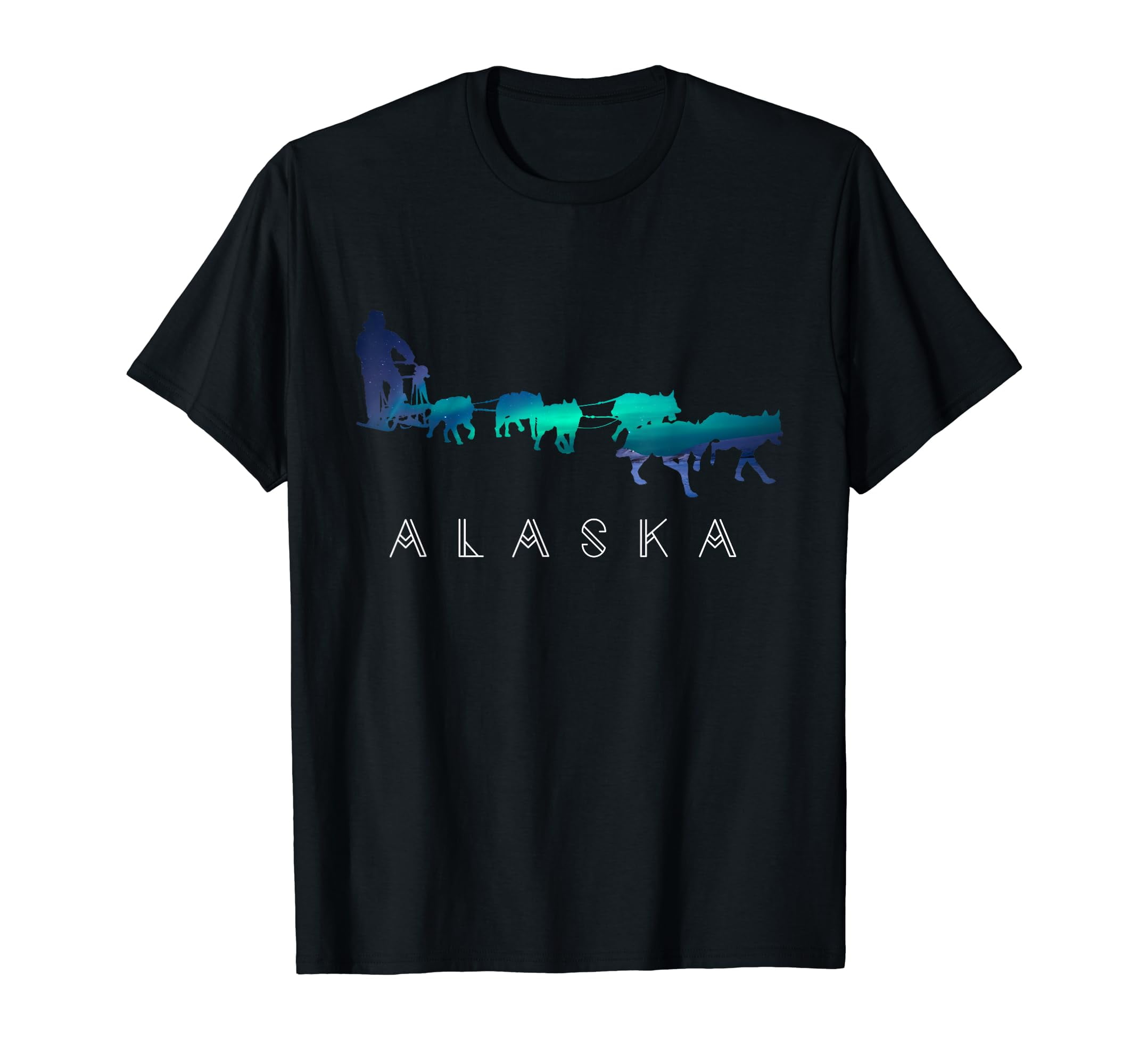 Alaska Sled Dogs Mushing Sled Dog Team Aurora Borealis Scene T-Shirt ...