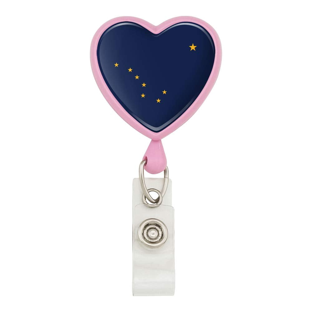 Alaska State Flag Heart Lanyard Retractable Reel Badge ID Card Holder ...
