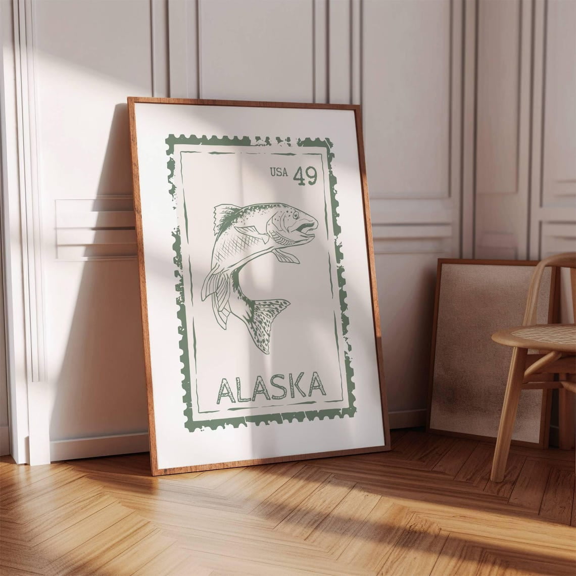 Alaska State Stamp Wall Art Vintage Travel Decor, Unframed Canvas Size ...