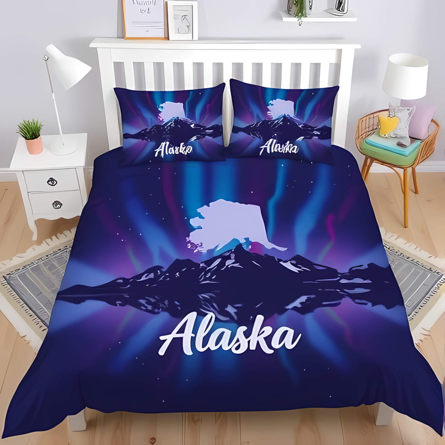 Alaska Themed 3-Piece Duvet Cover Set - Deep Blue Bedding with Northern ...