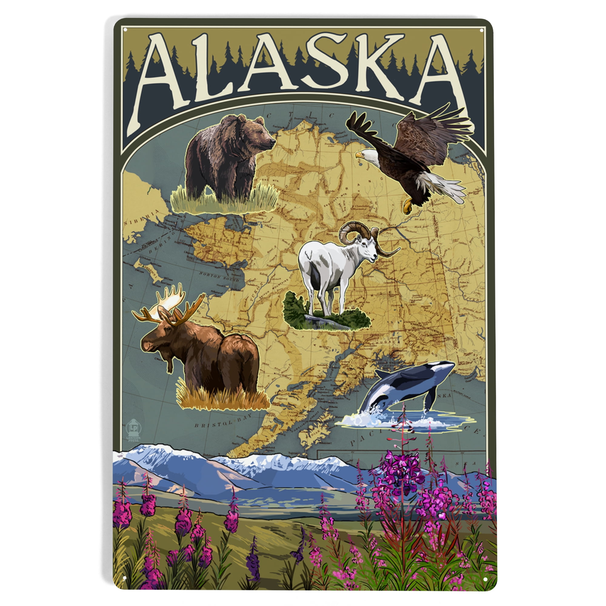 Alaska, Topographical Map (12x18 Aluminum Art, Indoor Outdoor Metal ...