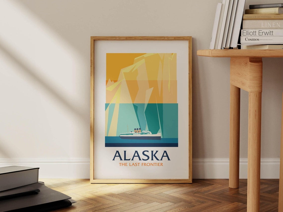 Alaska Travel Print Retro Alaska Art Glacier Wall Art Last Frontier ...