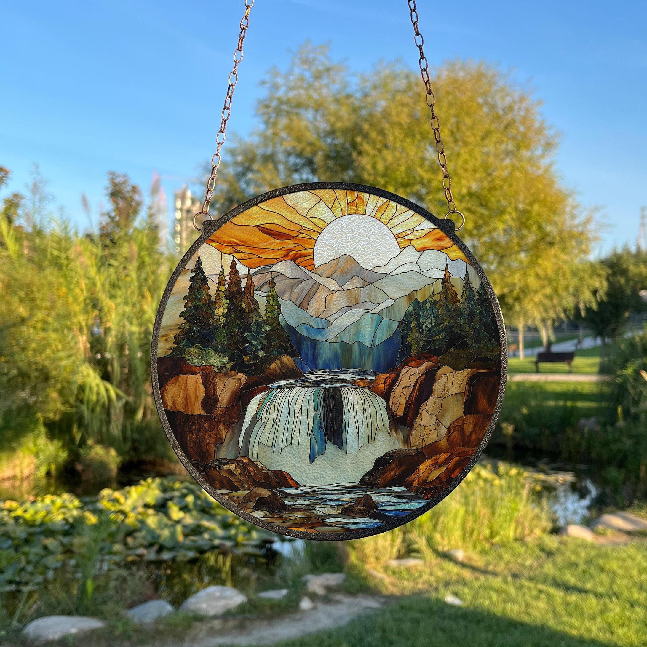 Alaska Victoria Falls Painted Stained Glass Suncatcher, Window Hanging ...