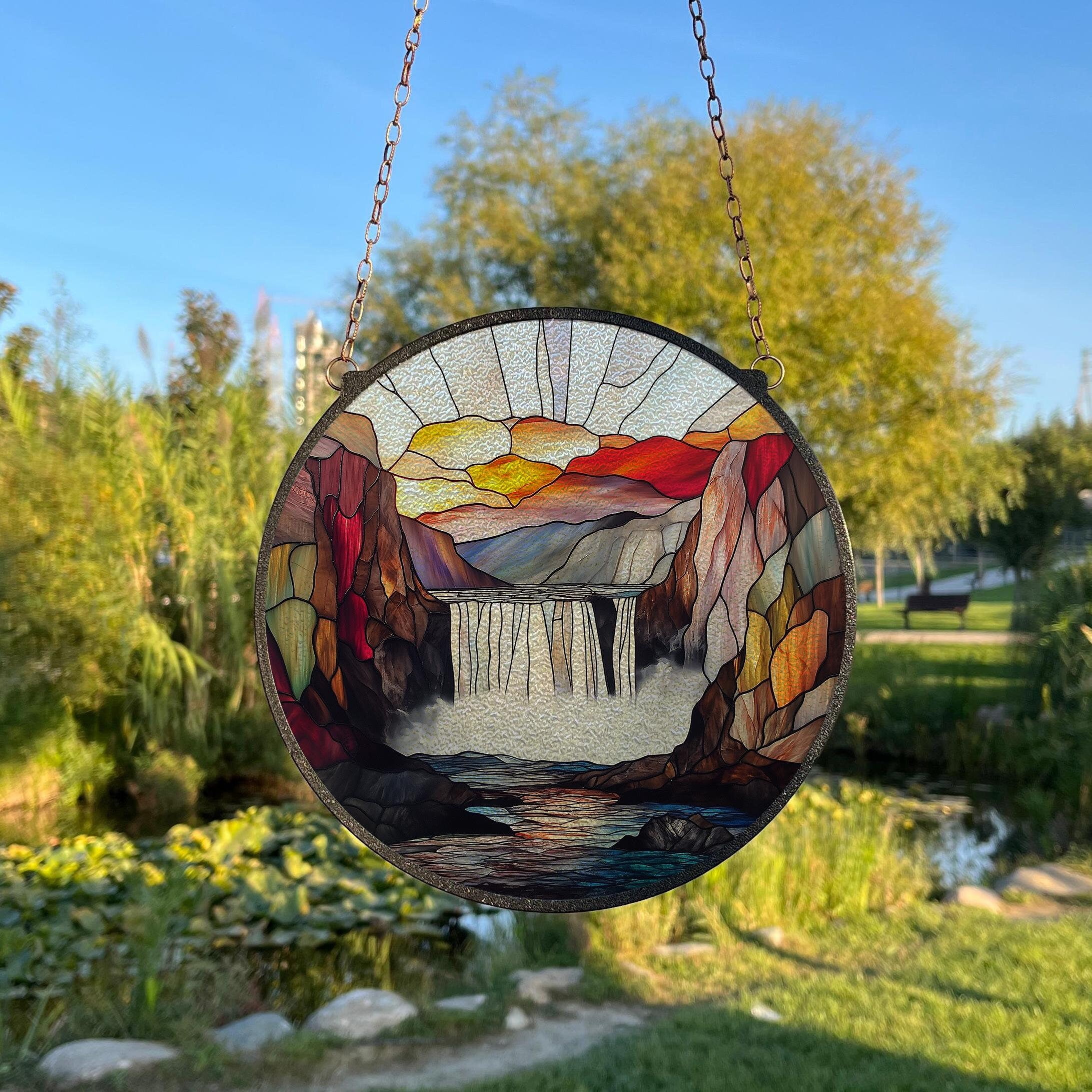 Alaska Victoria Falls Painted Stained Glass Suncatcher, Window Hanging ...