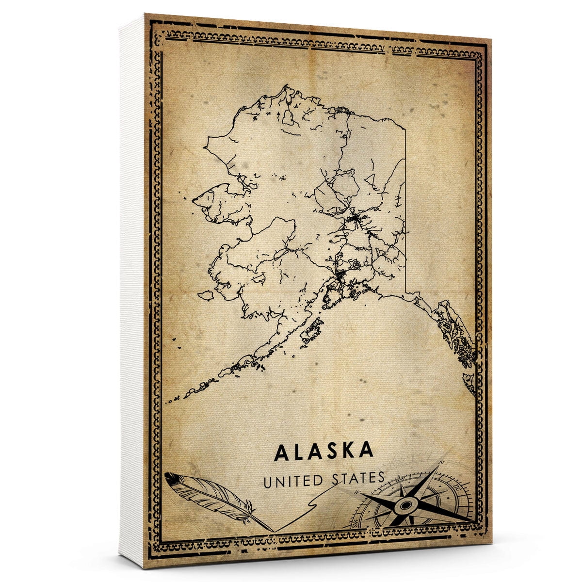 Alaska Vintage Map Prints Canvas, Alaska road Map Art Canvas, Canvas ...