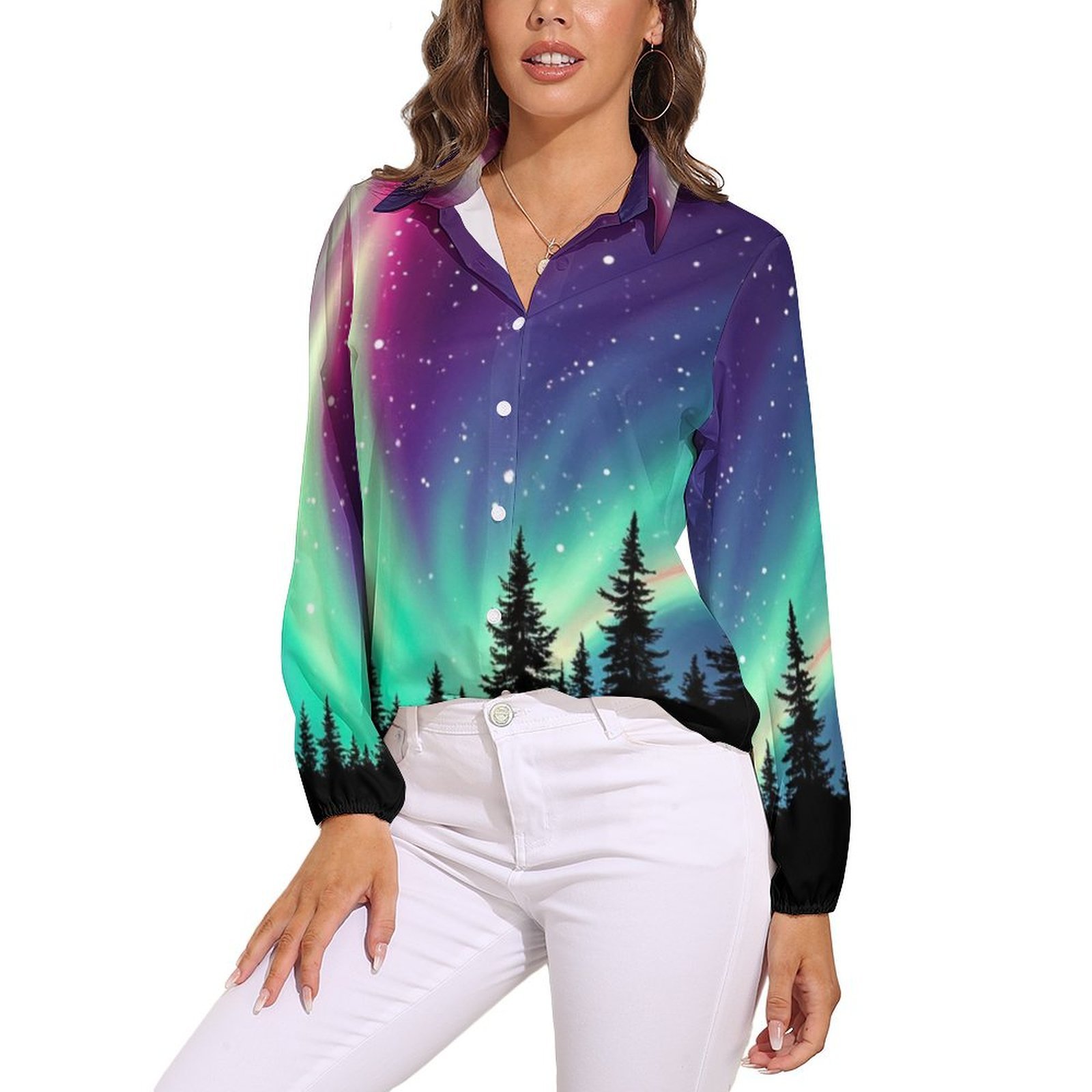 Alaskan Aurora Aurora Borealis Northern Lights-1 Long Sleeve Blouse ...