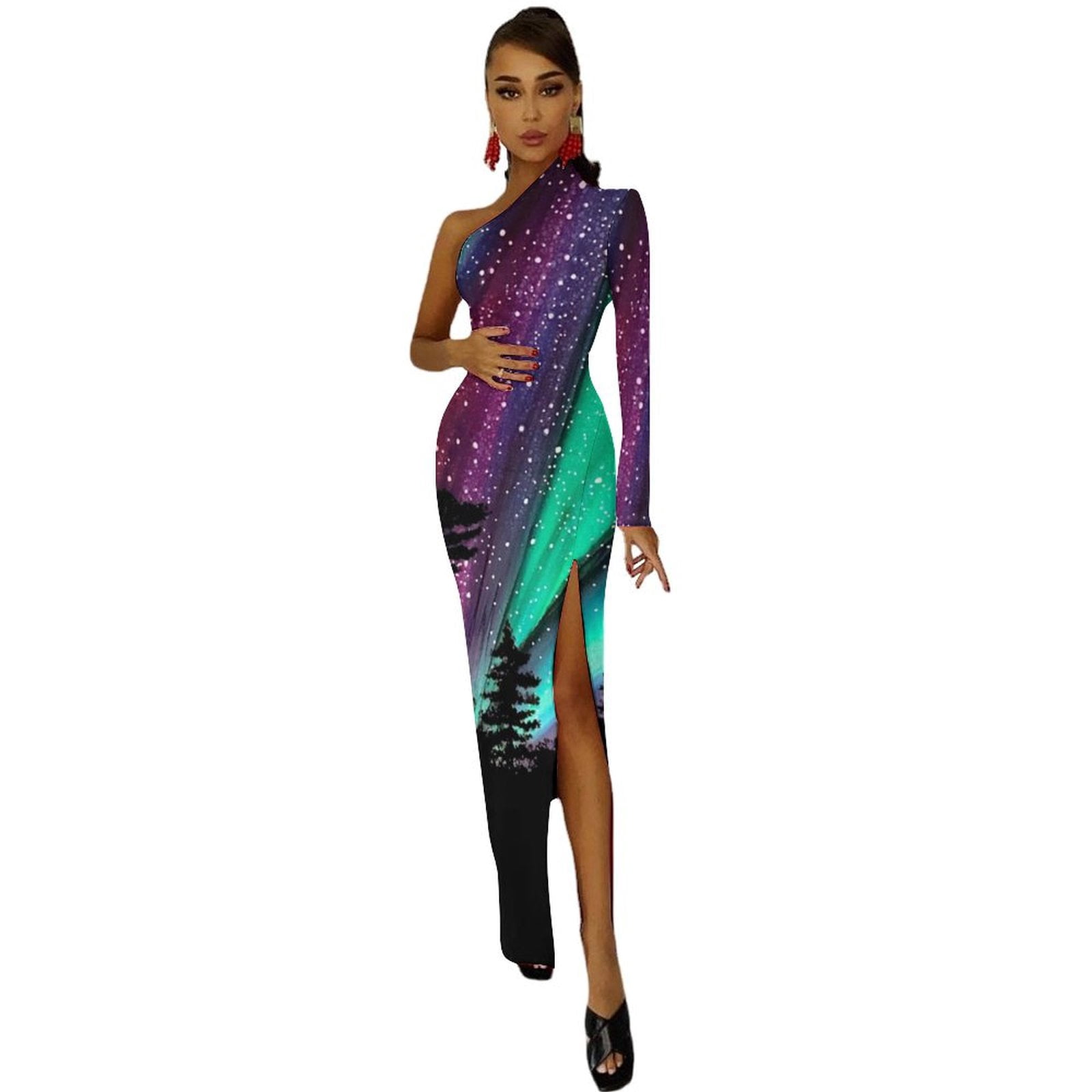 Alaskan Aurora Aurora Borealis Northern Lights Half Dleeve Split Dress ...