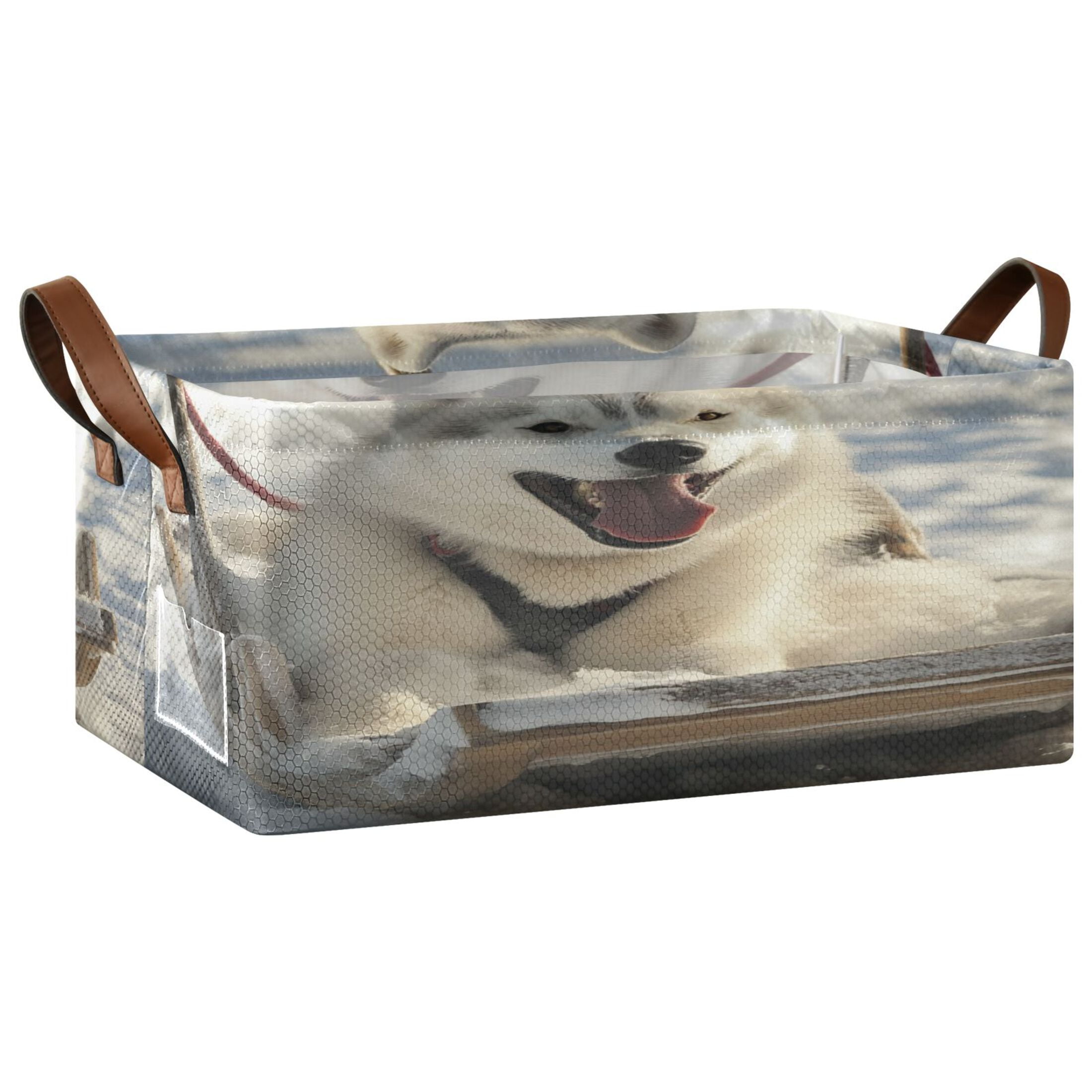 Alaskan Dog on A Sledge Storage Basket Soccer Plaid Fabric Hoard Box ...