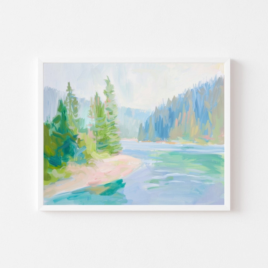 Alaskan Forest And River Painting Colorful Landscape Wall Art Print ...