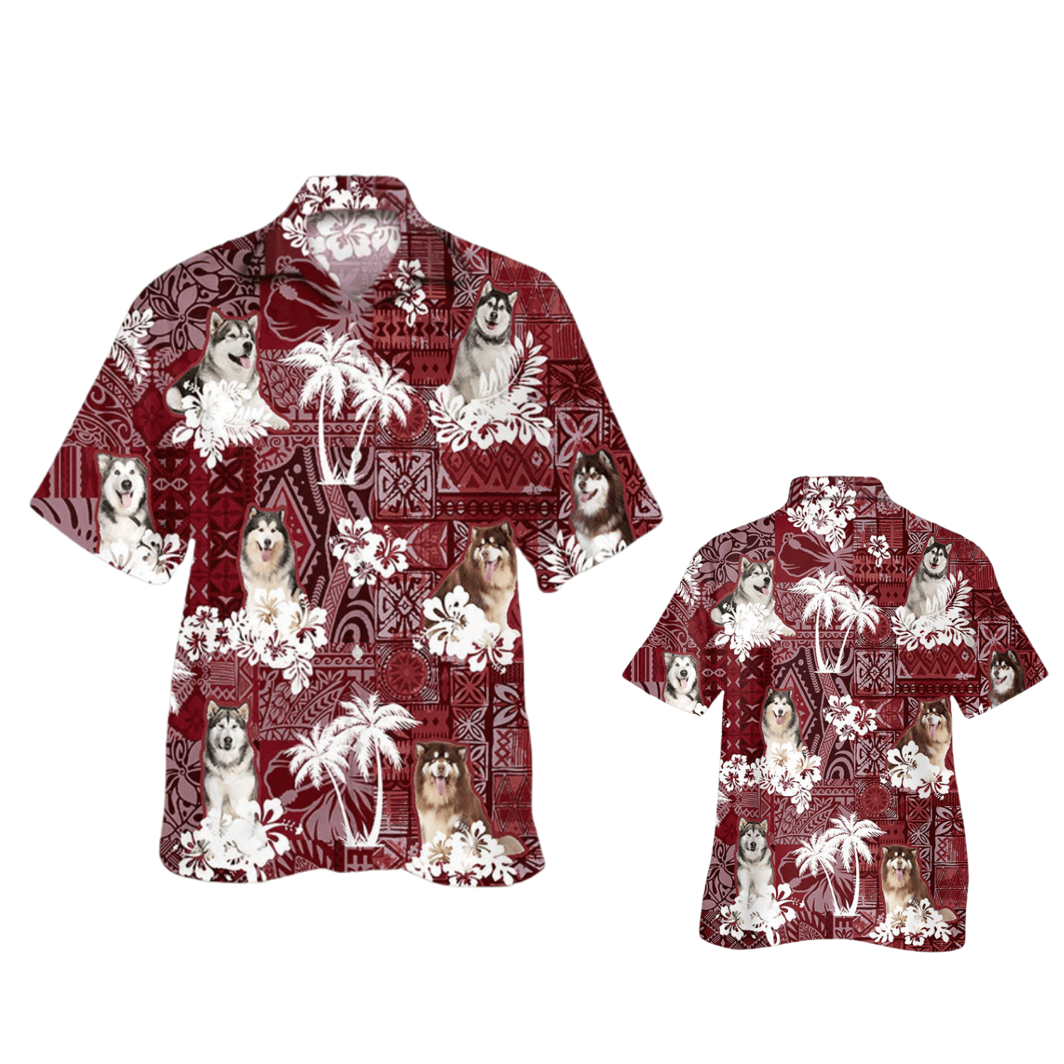 Alaskan Hawaiian Shirt, Dog Aloha Shirt With Red Tribal Pattern ...