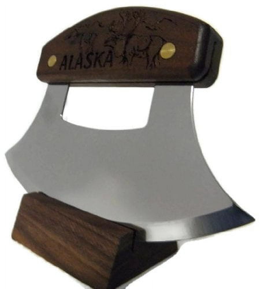 Alaskan Inupiat Style Ulu with Etched Caribou Walnut Handle, 6.25 ...