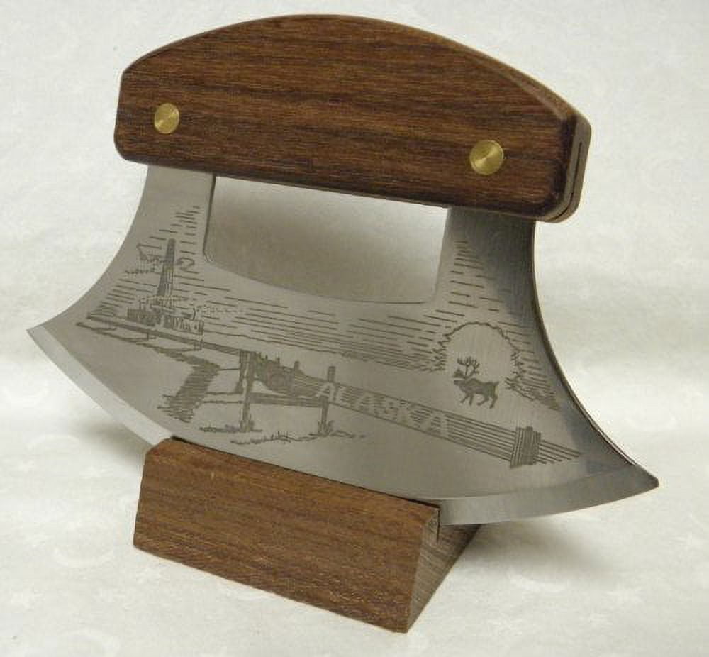 Alaskan Inupiat Style Walnut Ulu Knife with Pipeline Etched Blade ...