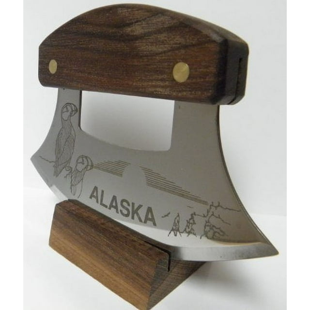 Alaskan Inupiat Style Walnut Ulu Knife with "Puffin Sunset" Etched ...