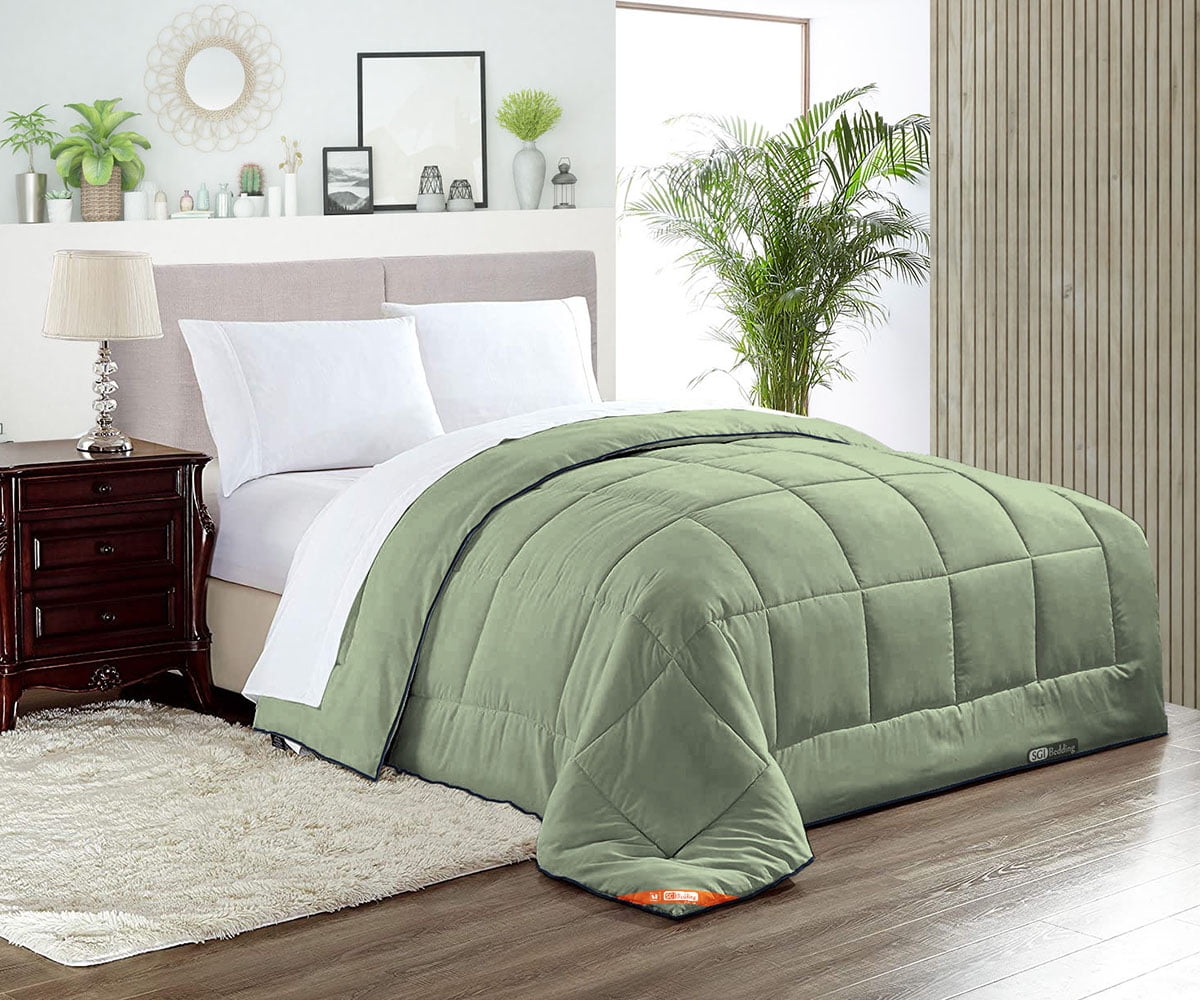 Alaskan King Comforter Solid Moss 300 GSM Plush Siliconized Microfiber ...