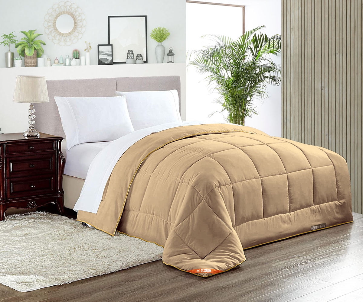 Alaskan King Comforter Solid Taupe 300 GSM Plush Siliconized Microfiber ...