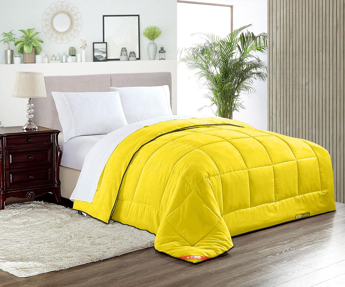 Alaskan King Comforter Solid Yellow 300 GSM Plush Siliconized ...