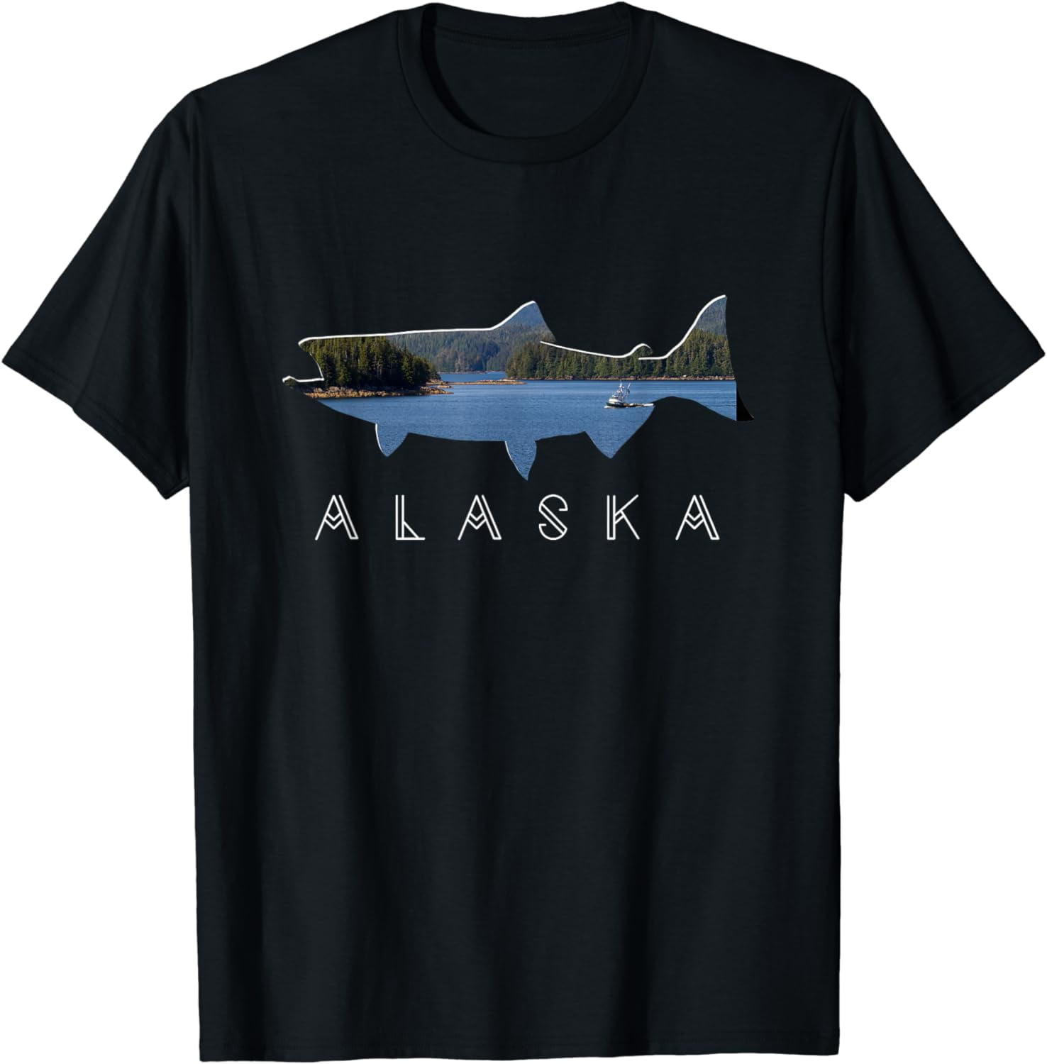 Alaskan King Salmon with Fishing Boat Saltwater Fishermen T-Shirt ...