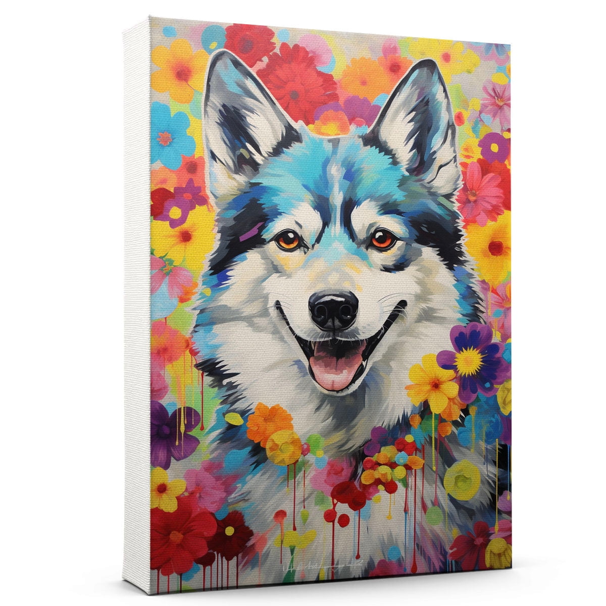 Alaskan Klee Kai Dog Flower Canvas Painting Colorfull Canvas Art Prints ...