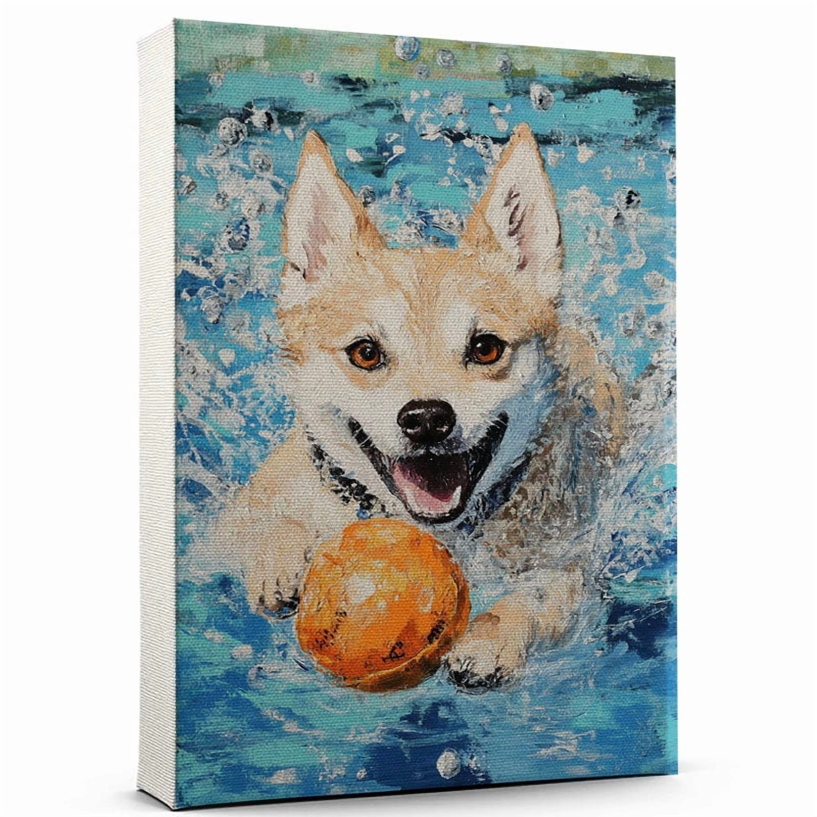 Alaskan Klee Kai Dog Stretched Canvas Size 8x12 – Swimming Theme Dog ...
