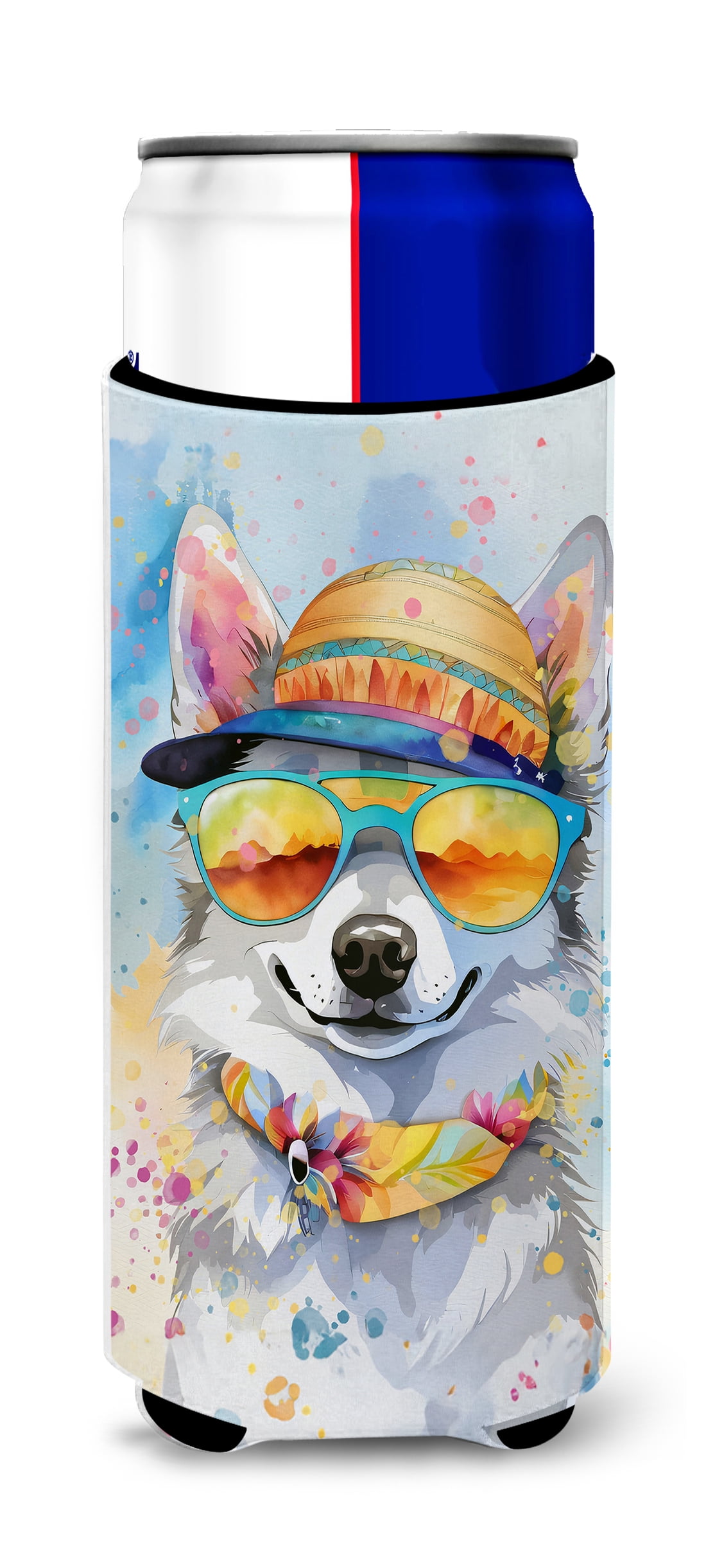 Alaskan Klee Kai Hippie Dawg Hugger for Ultra Slim Cans 4 in x 6.5 in ...