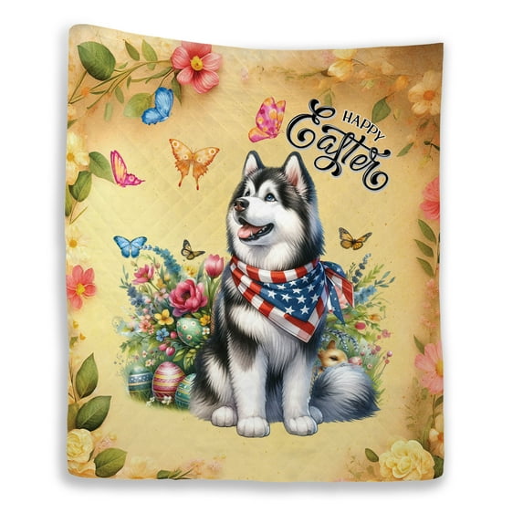 Alaskan Malamute Celebrates Spring and Enjoys a Happy Easter Quilt ...