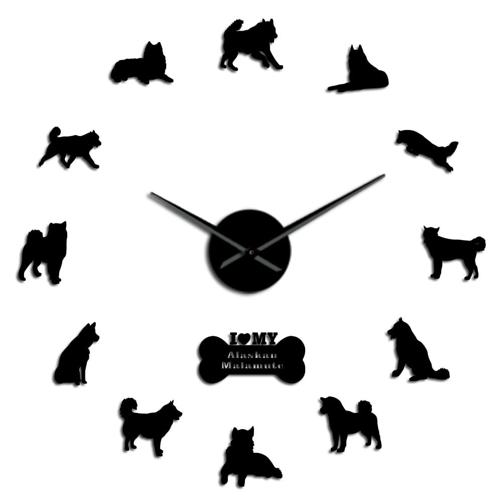 Alaskan Malamute Long Hands Big Time Wall Clock Mally Puppy Dogs ...