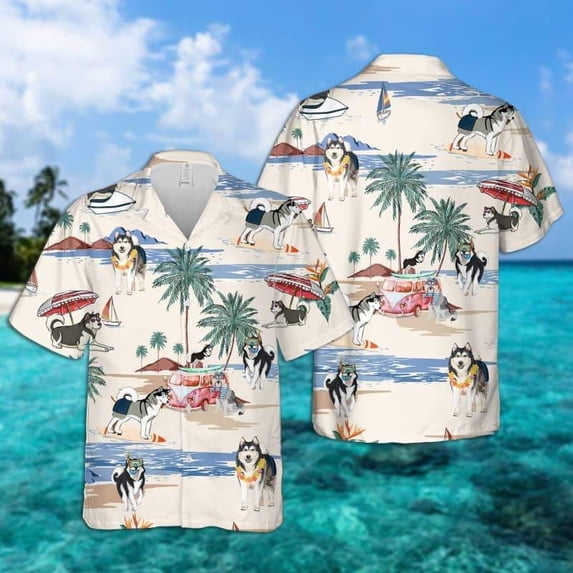 Alaskan Malamute Summer Beach Hawaiian Shirt, Full Print Dog Hawaii ...