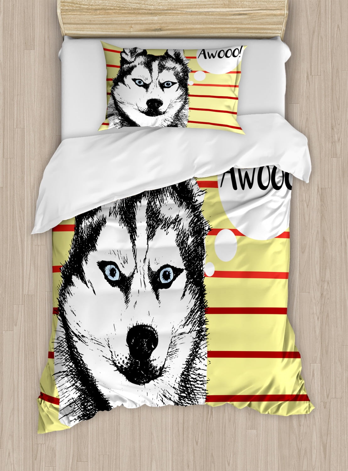 Alaskan Malamute Twin Size Duvet Cover Set, Portrait of Siberian Husky ...