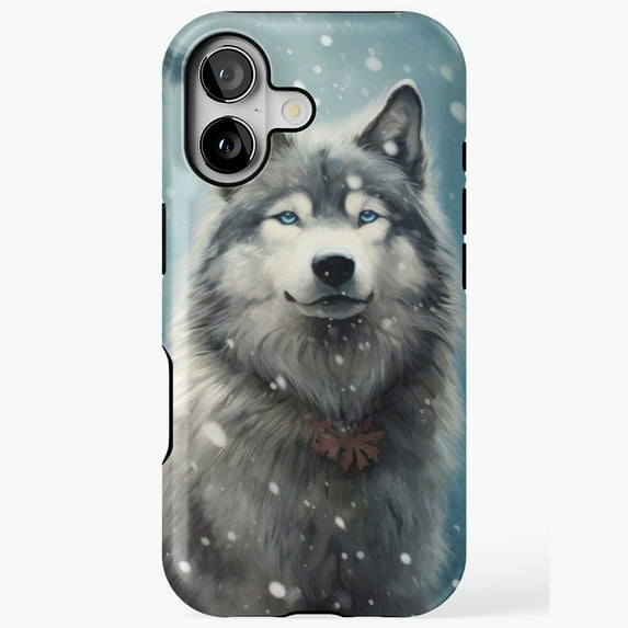 Alaskan Malamute in Snow with Blue Eyes Phone Case 17 16 15 14 13 12 11 ...