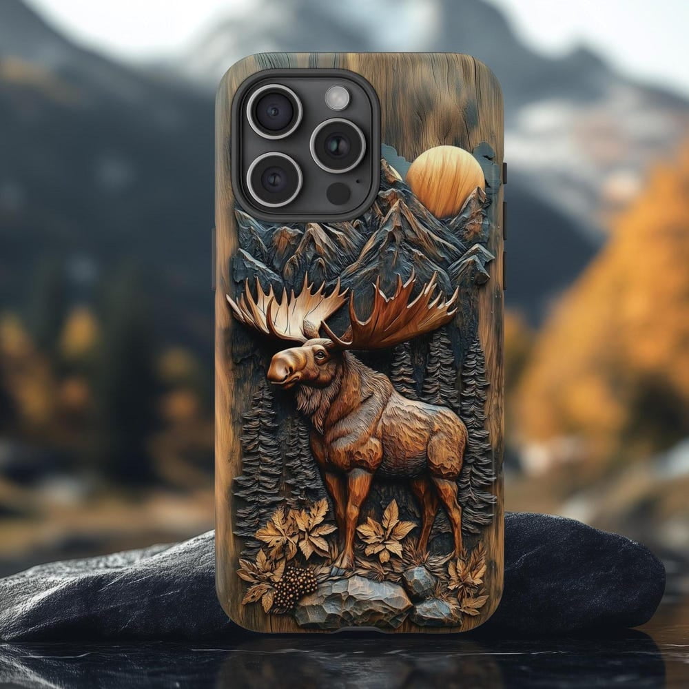 Alaskan Moose 3D Wood Effect Wildlife Phone Case for 17 16 15 14 13 12 ...