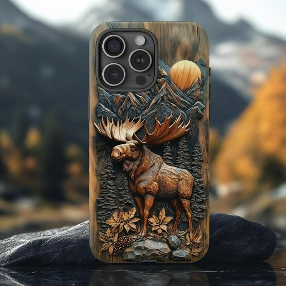 Alaskan Moose 3D Wood Effect Wildlife Phone Case for 17 16 15 14 13 12 ...
