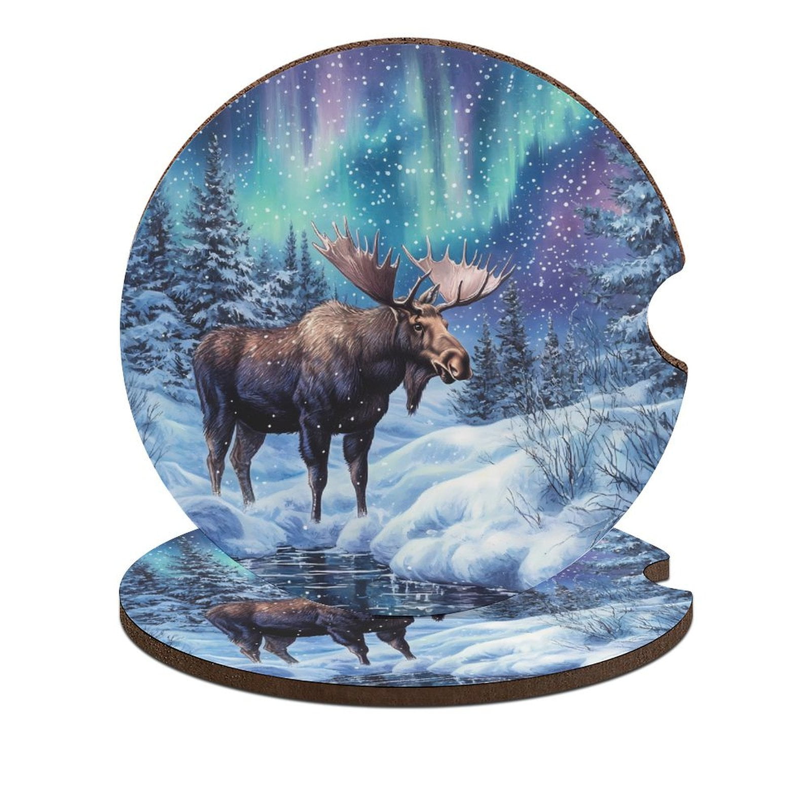 Alaskan Moose with Aurora Borealis Snow Car Coasters for Drinks with A ...