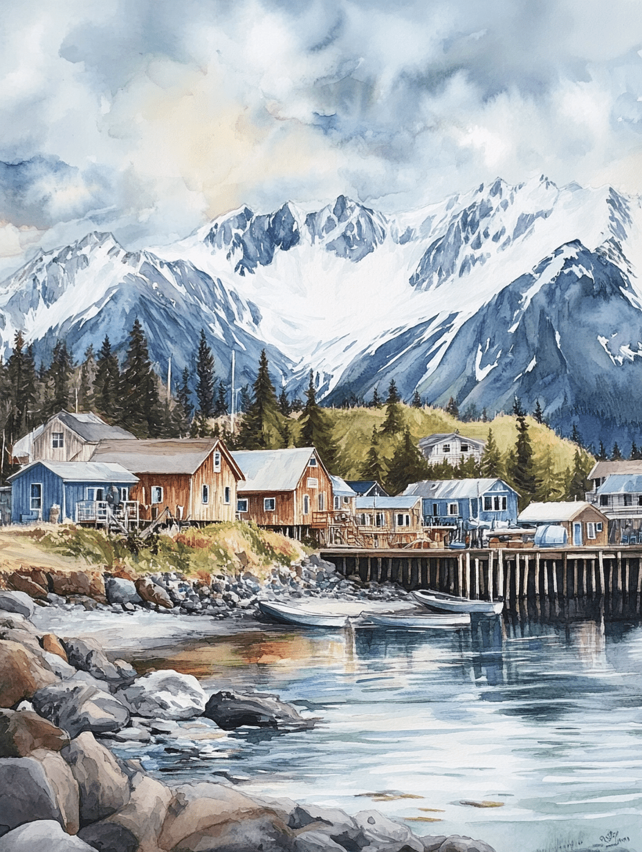 Alaskan Village Watercolor Painting/Canvas Art， Suitable for Living ...