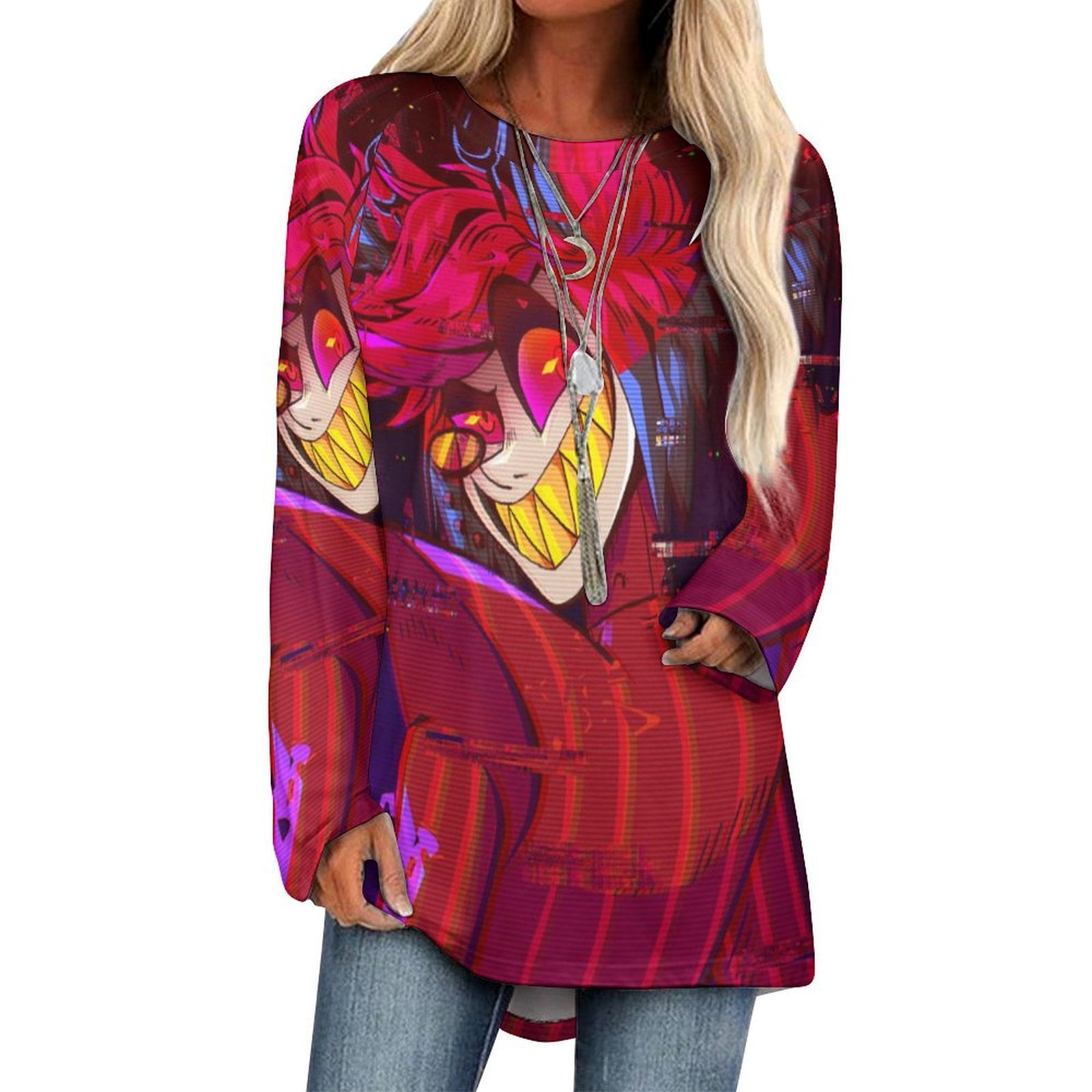 Alastor Hazbin Hotel Anime Womens Long Sleeve T-Shirt Loose Fit Tops ...