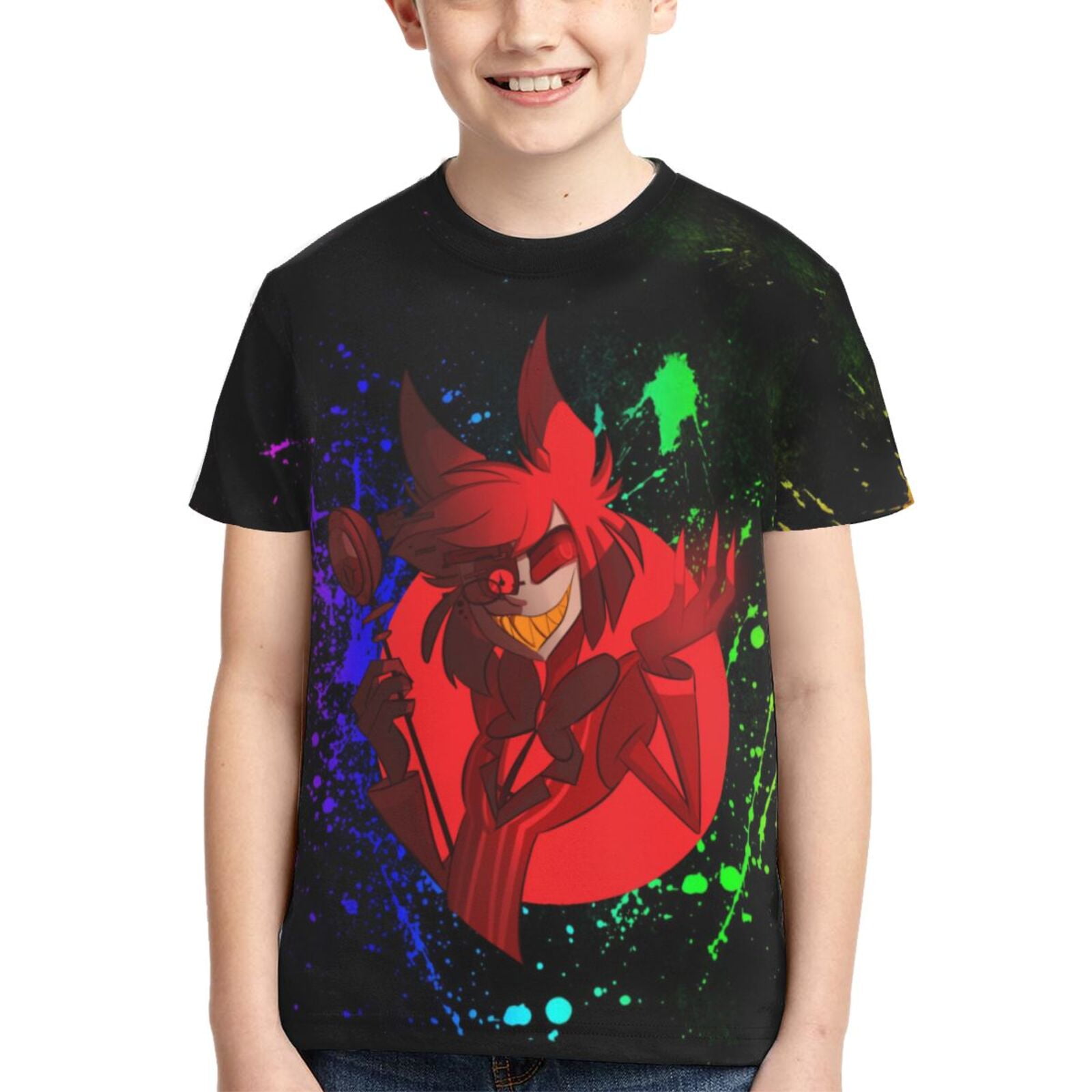 Alastor Hazbin Hotel Cartoon Teen T-Shirt Crewneck Short Sleeve Double ...