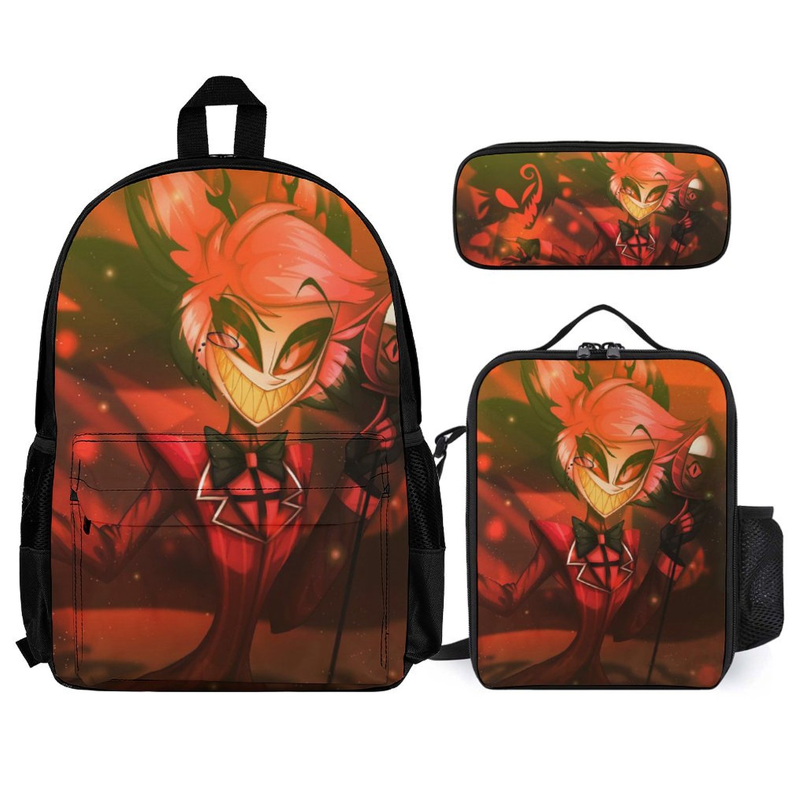 Alastor Hazbin Hotel Schoolbag 3-Pieces Set With Pencil Case Lunch Bag ...