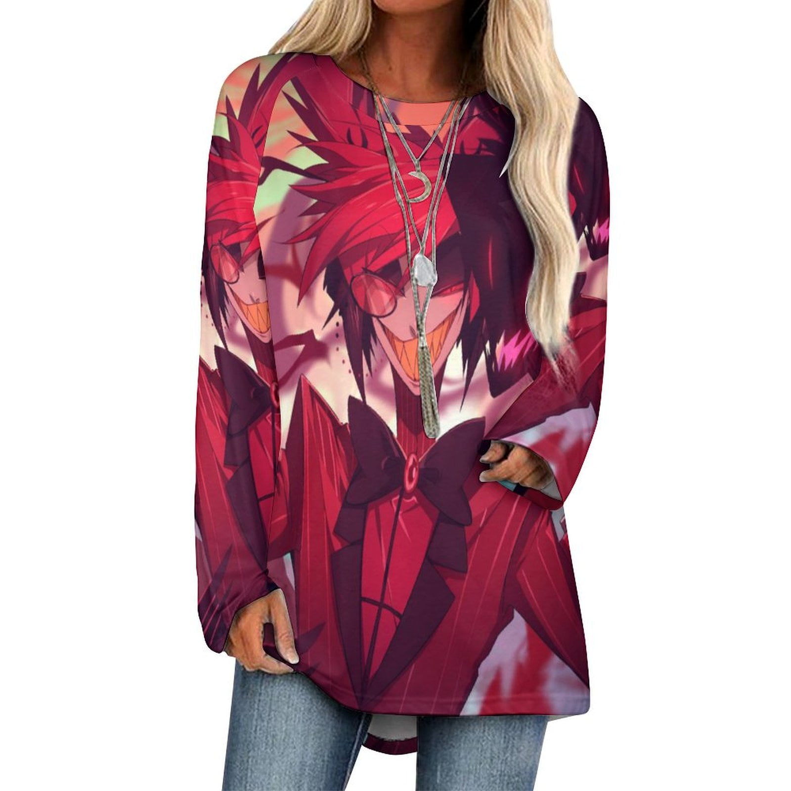 Alastor Hazbin Hotel Womens Long Sleeve T-Shirt Loose Fit Tops Casual ...