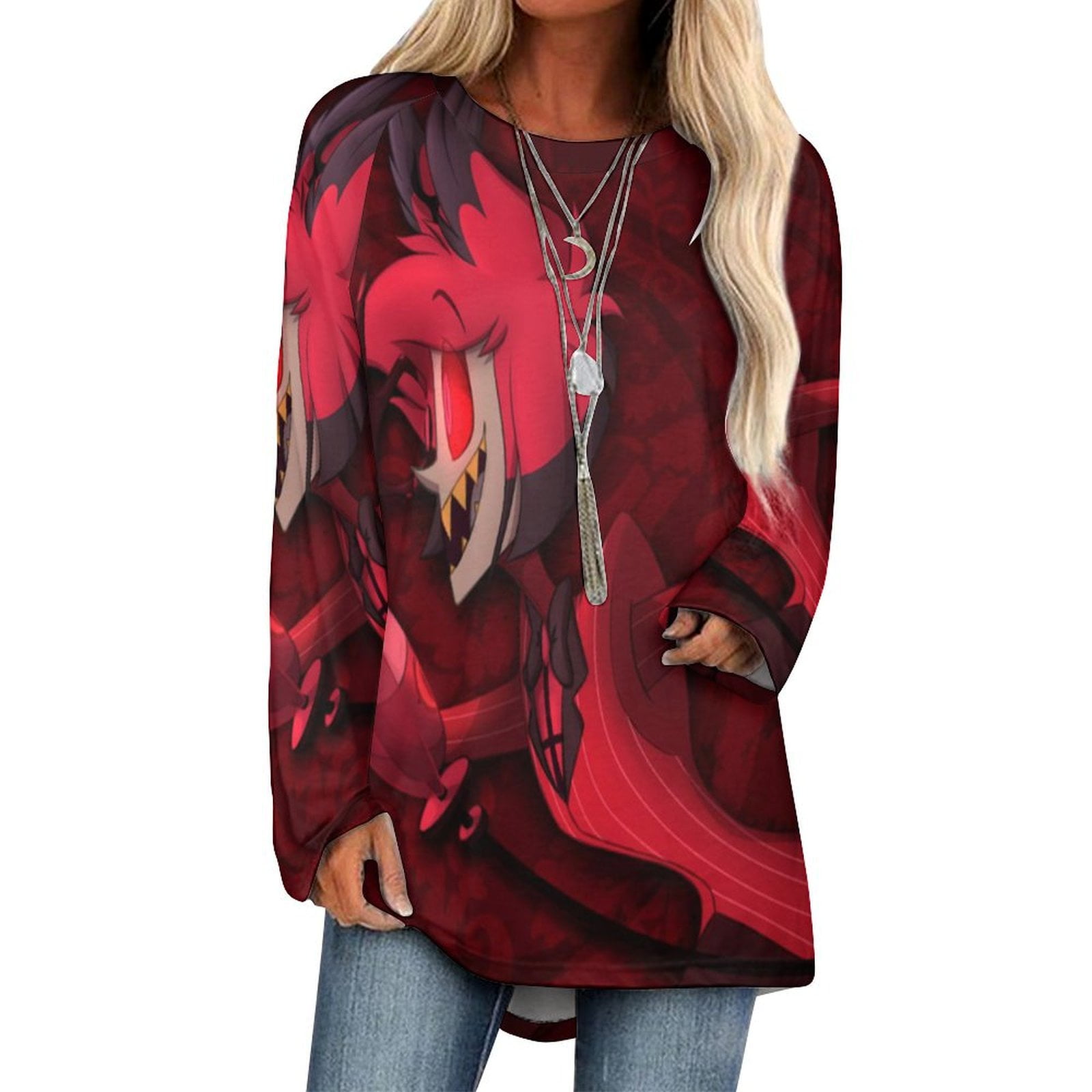 Alastor Hazbin Hotel Womens Long Sleeve T-Shirt Loose Fit Tops Casual ...