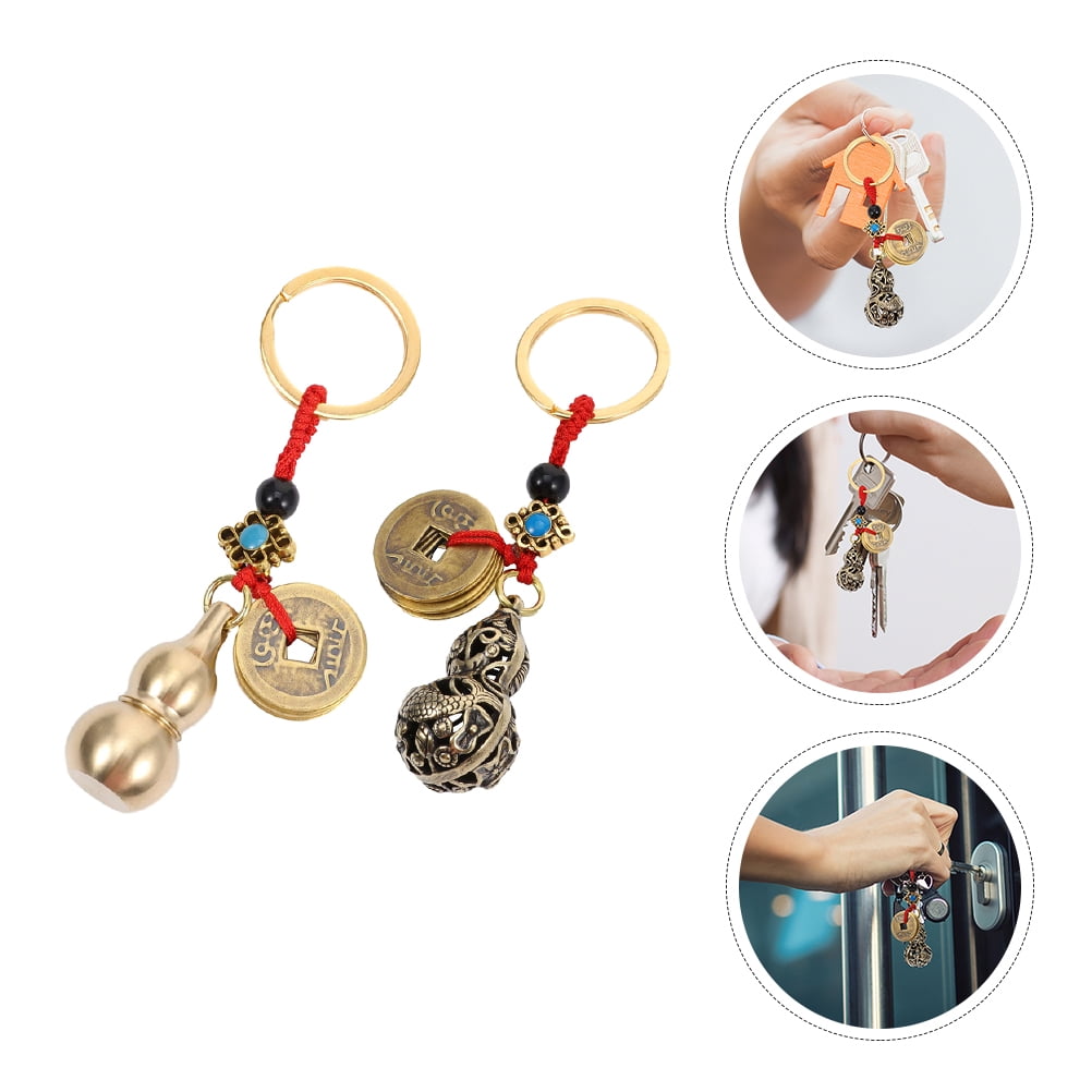 Alasum 2Pcs Golden Metal Gourd Key Chain Charm Creative Pendant for ...