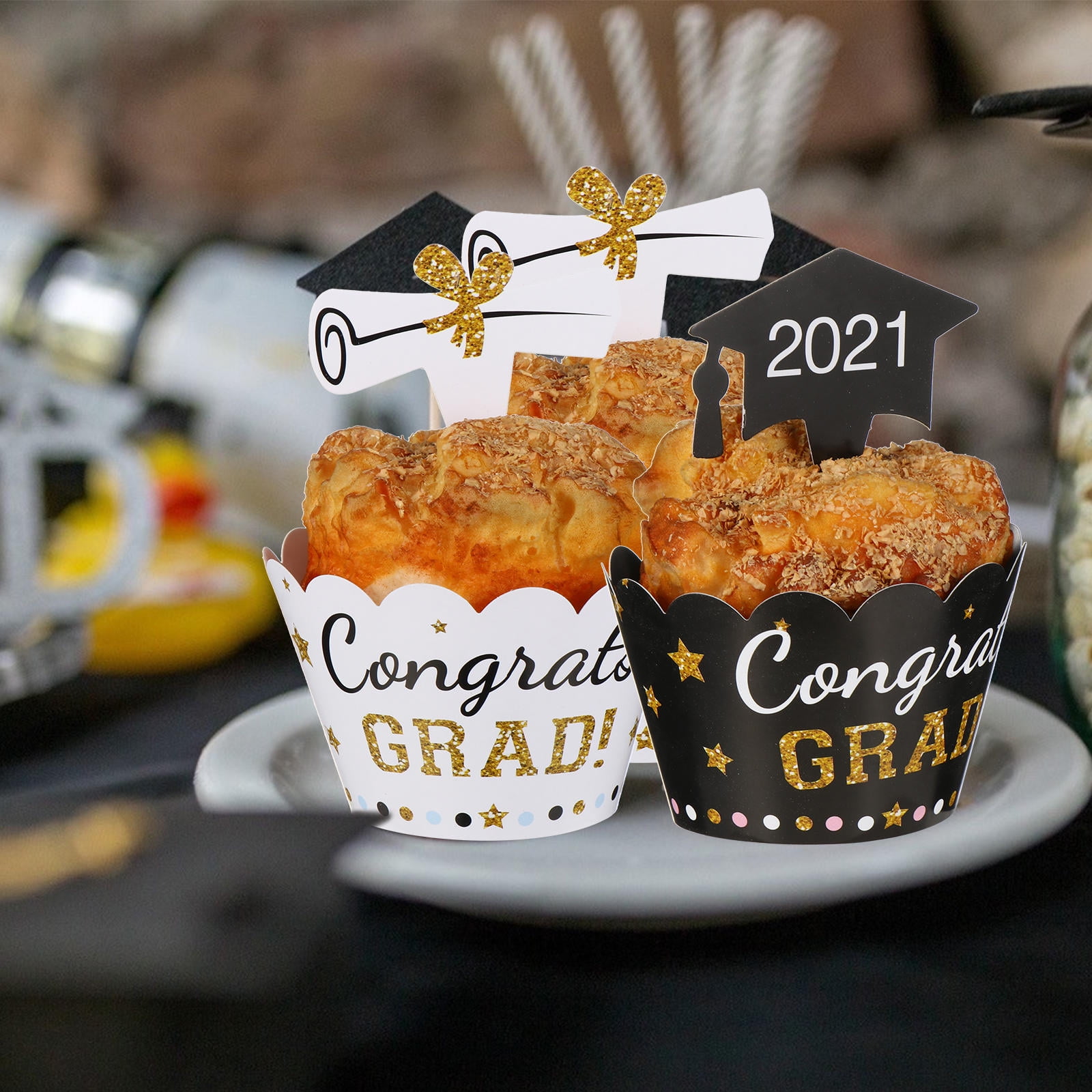 Alasum 3 Sets Paper Cake Toppers Round Assorted Color Graduation Party ...