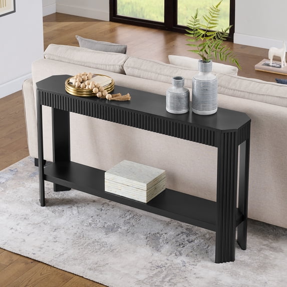 Alaterre Furniture Fluted Wood Console Table - 56in Modern Entryway ...