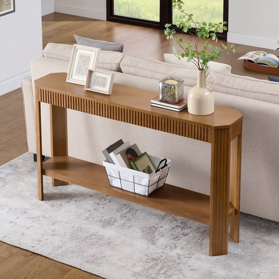 Alaterre Furniture Fluted Wood Console Table - 56in Modern Entryway ...
