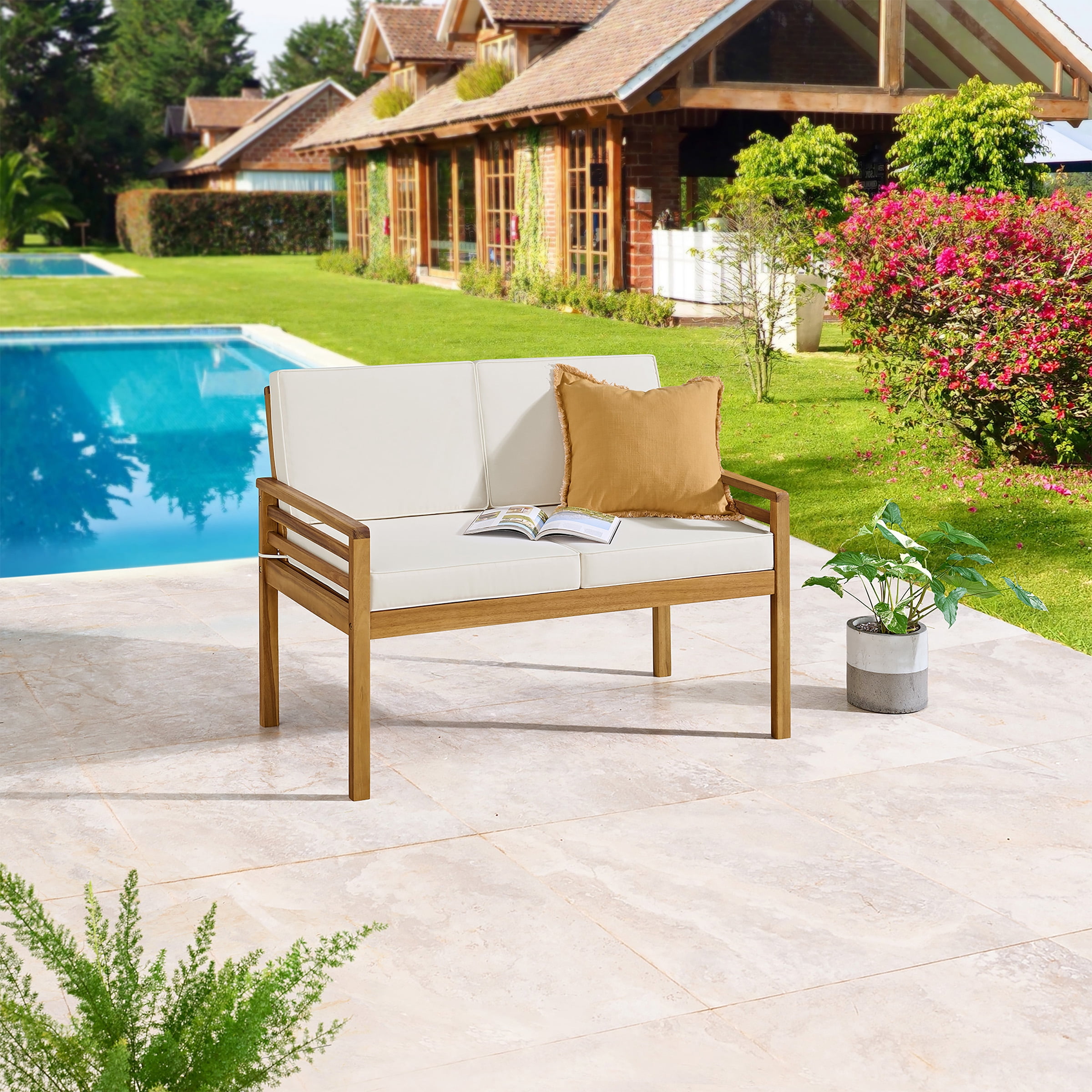 Alaterre Furniture Okemo Acacia Wood Outdoor Couch - Walmart.com