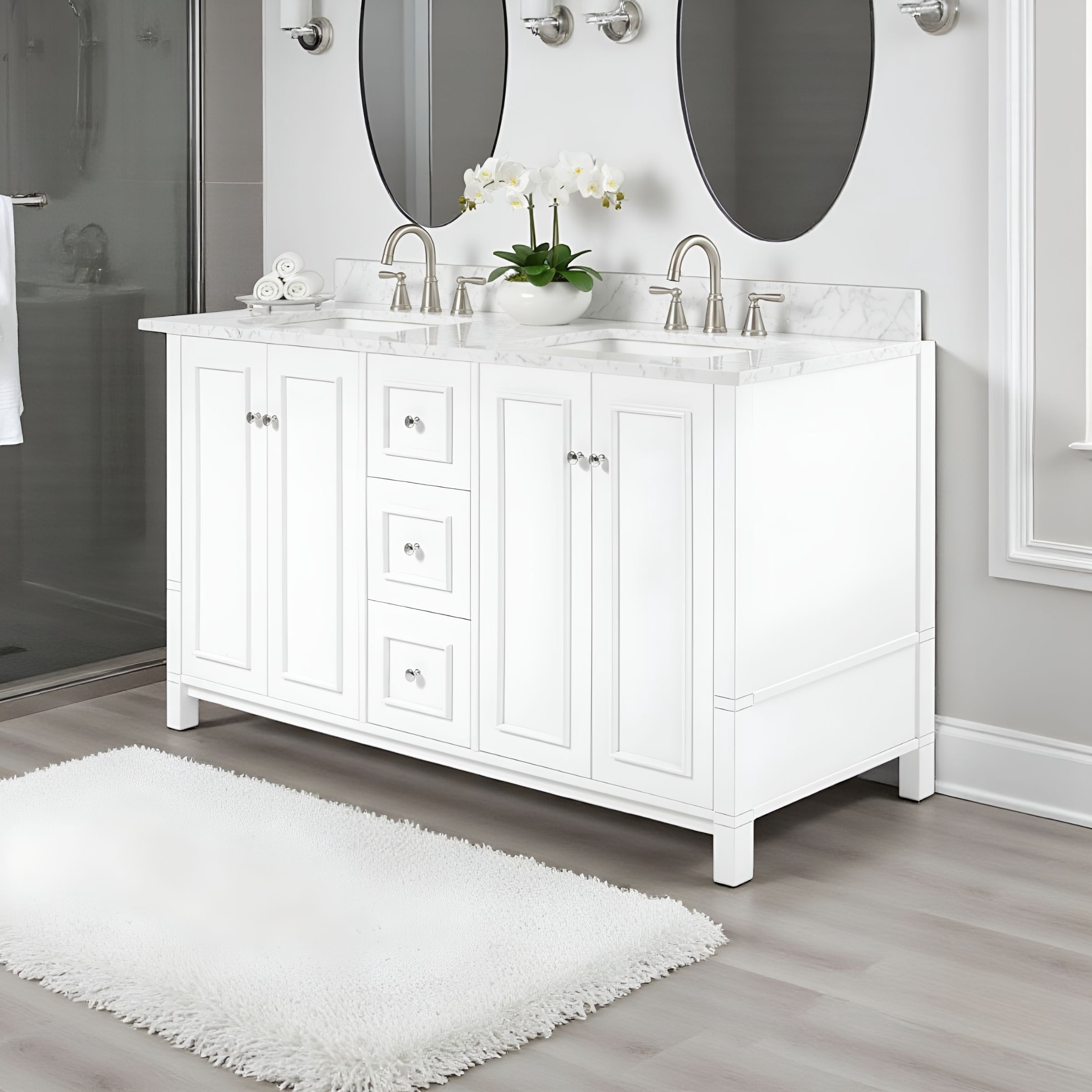 Alaterre Furniture 60in Soft-Close Double Wood Bathroom Vanity, White ...